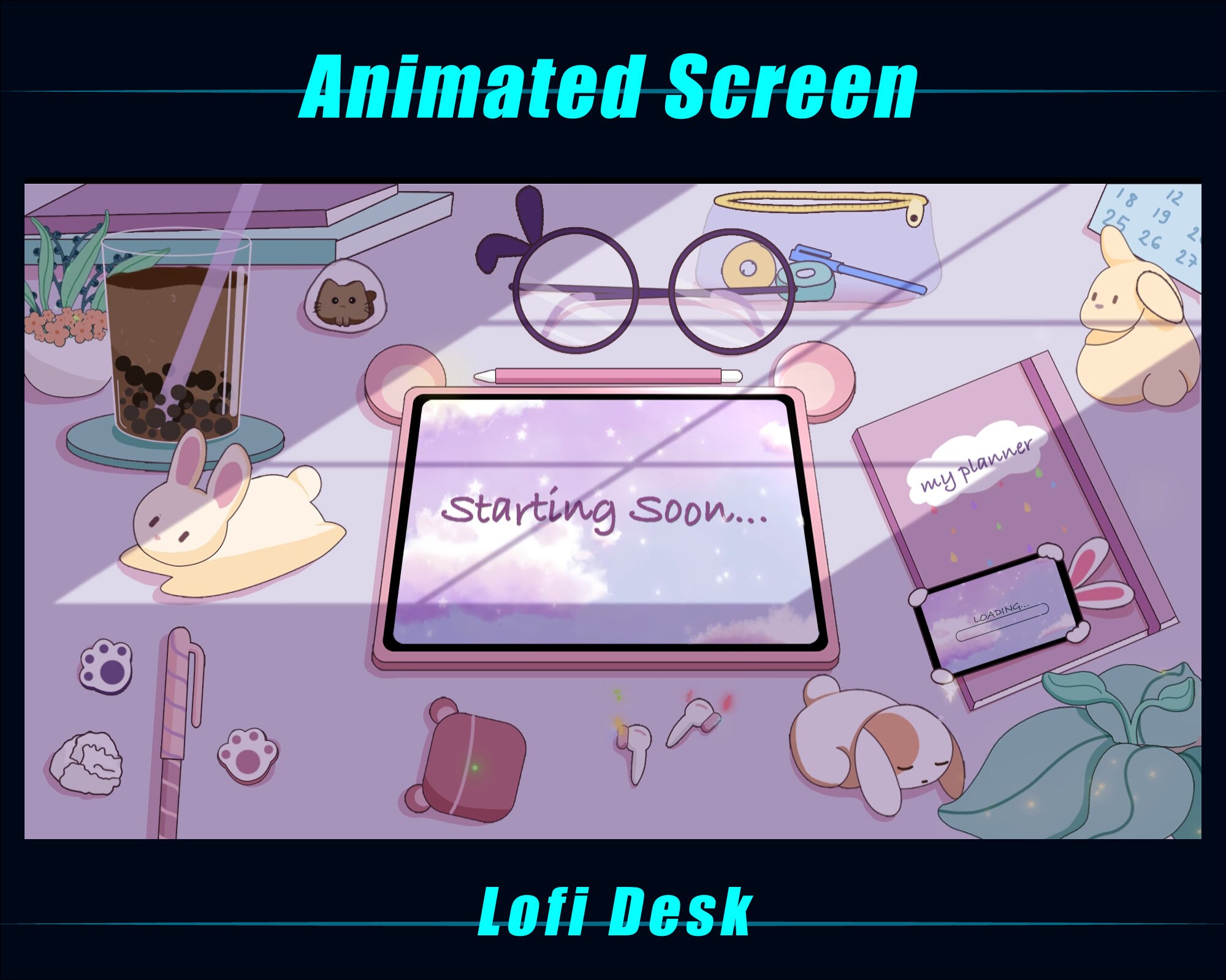 Animated Twitch Stream Overlays Package Lofi iPad Desk, Lofi Working ...