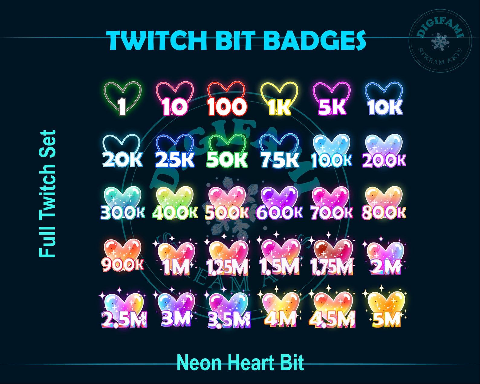 Neon Crystal Heart Twitch Bit Badges, Neon Heart Twitch Bit Badges ...