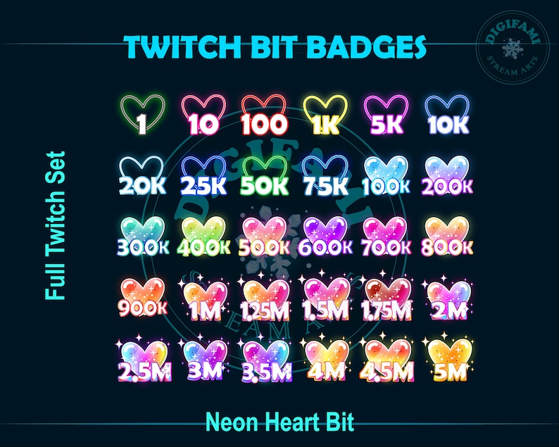 Neon Crystal Heart Twitch Bit Badges, Neon Heart Twitch Bit Badges ...