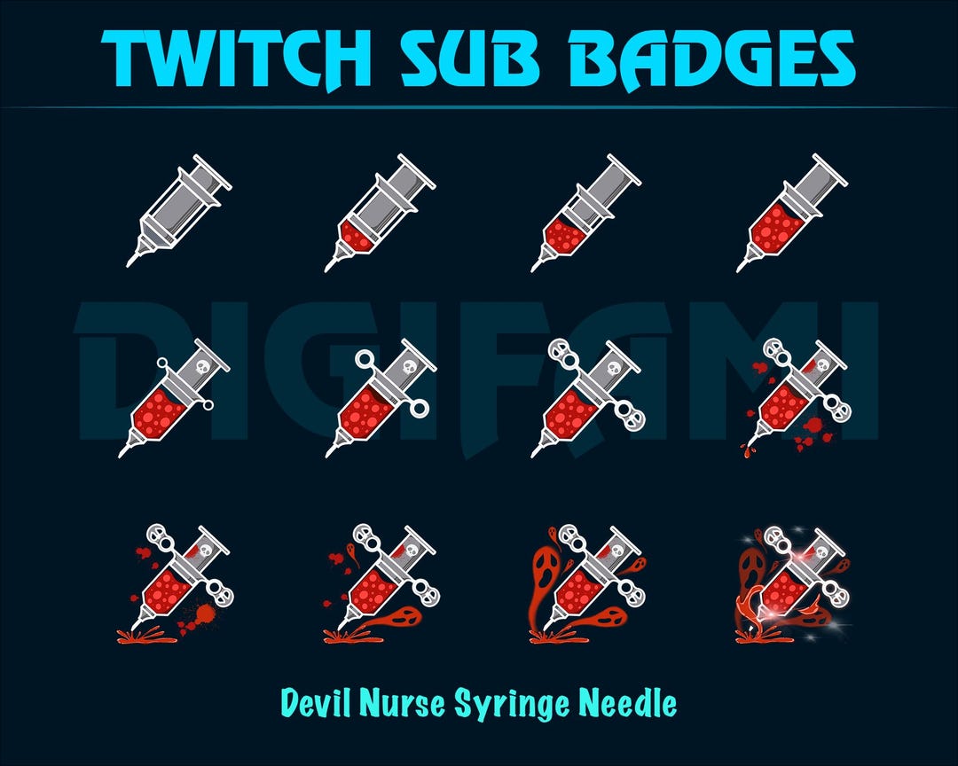 Blood Nurse Syringe Needle Twitch Sub Badges, Devil Nurse Syringe ...
