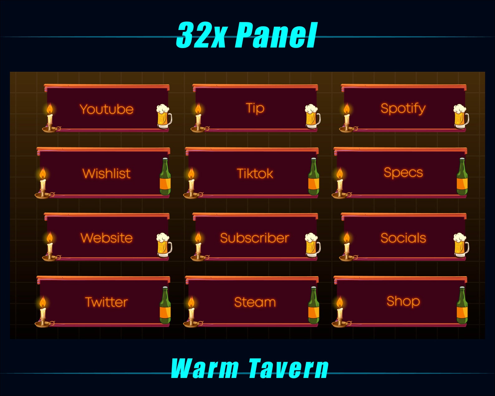 Animated Twitch Overlay Package Warm Tavern / Cozy Pub Bar Stream Package for Streamer, Vtuber ...