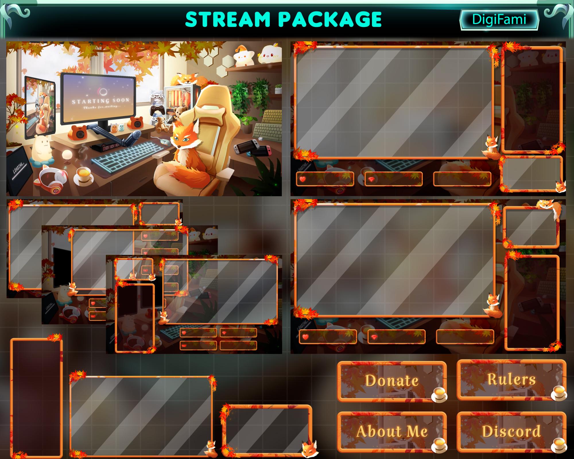 Fox in Fall PC Room Animated Twitch Overlay Bundle, Fox in Autumn Game ...