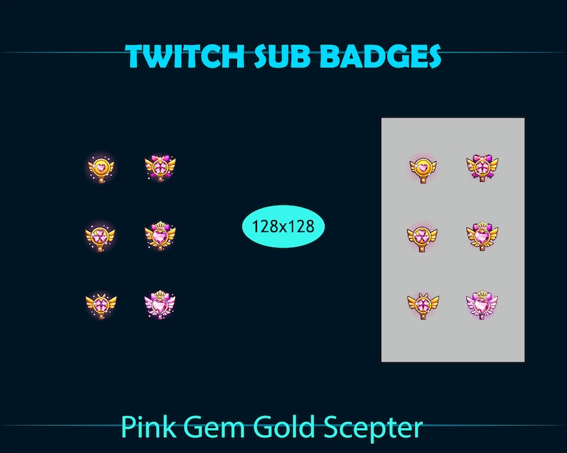 PINK Golden Scepter Twitch Sub Bit Badges, Pink Gem Gold Sceptertwitch ...
