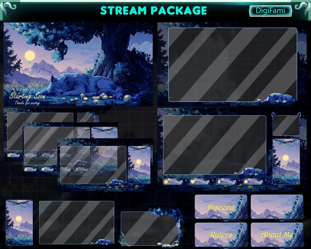 Sleeping Wolf Animated Twitch Overlay Package, Relaxing Wolf Stream ...