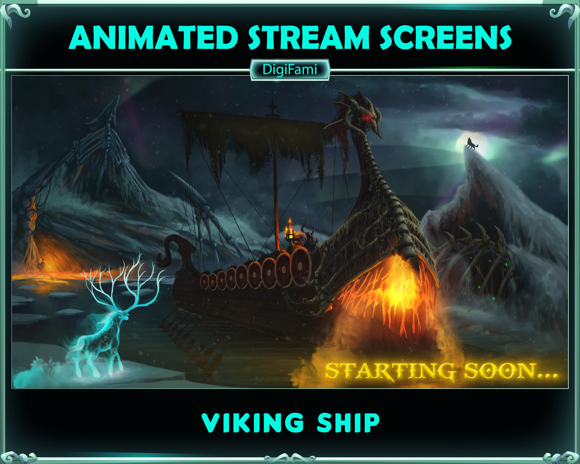 Burning Viking Ship Animated Twitch Stream Overlay Package, Viking ...