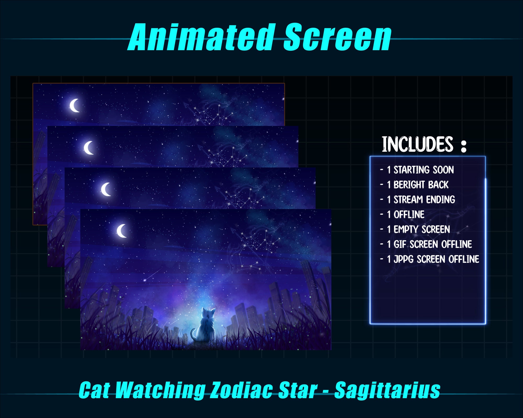 Animated SAGITTARIUS Celestial Stars Twitch Stream Overlay Package ...