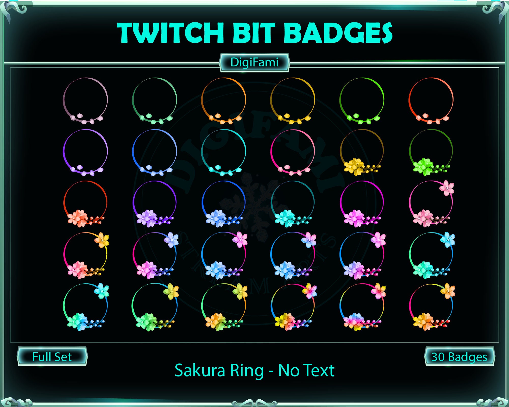 Neon Sakura Ring Twitch Bit Badges, Numbered Neon Sakura Ring Twitch ...