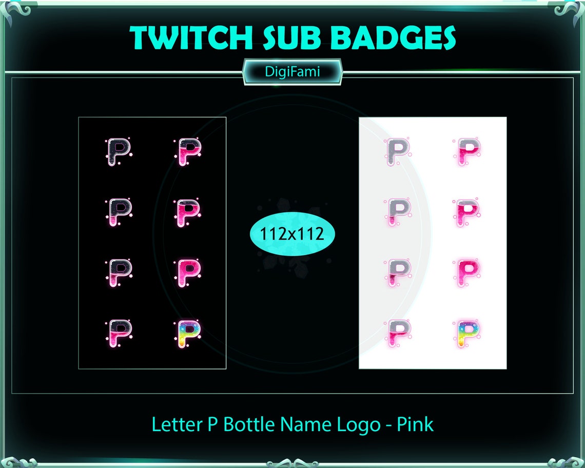 Pink Letter P Bottle Twitch Sub Badges, Pink Liquid Letter P Twitch Sub ...
