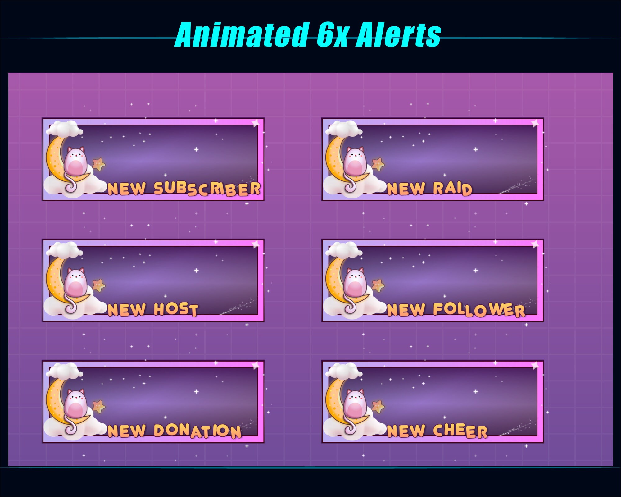 Animated Stream Package Celestial Cute Cat, Cute Fat Cat on Moon Twitch ...