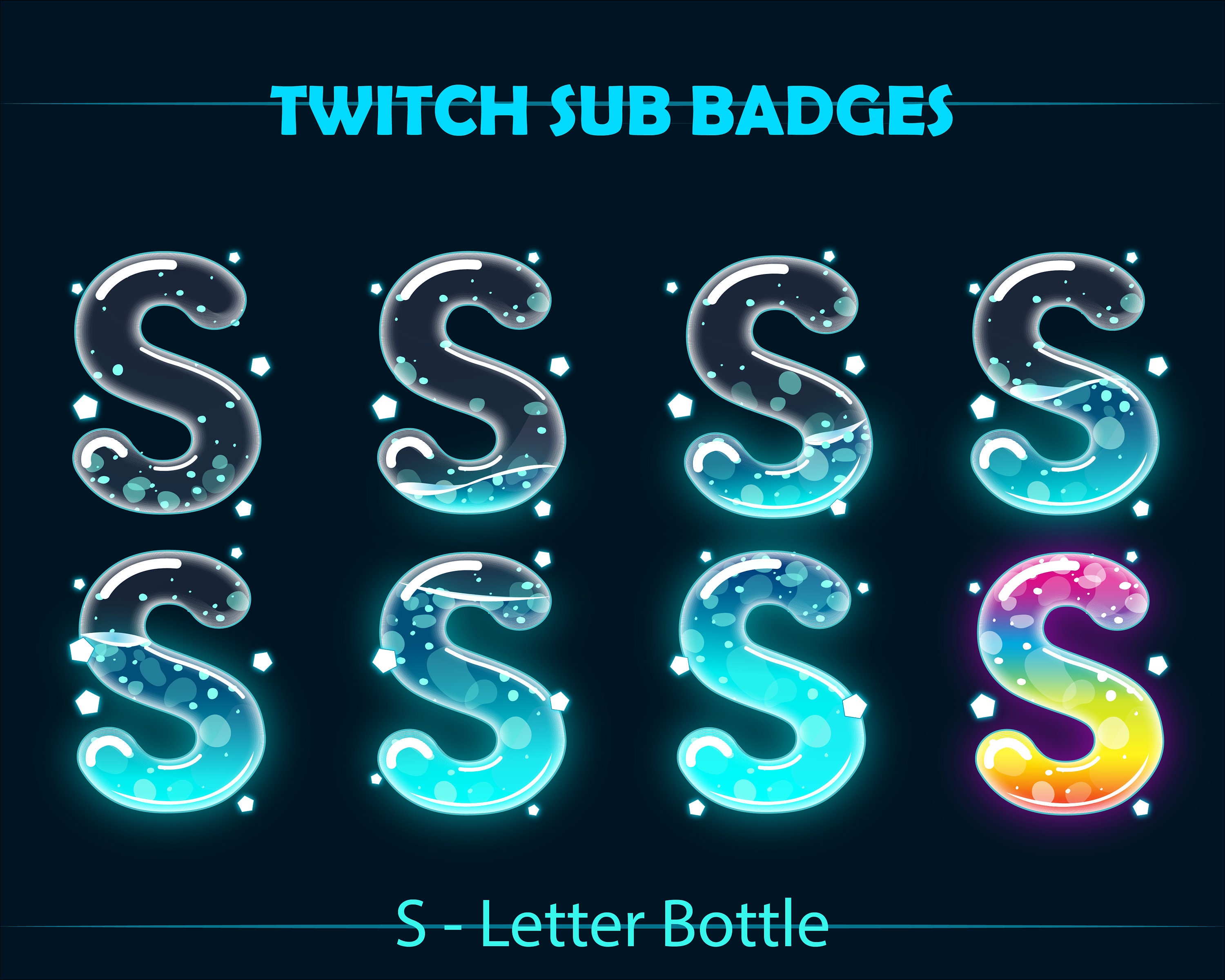 Letter S Twitch Sub Badges, Liquid Letter S Bottle Twitch Sub Badges ...