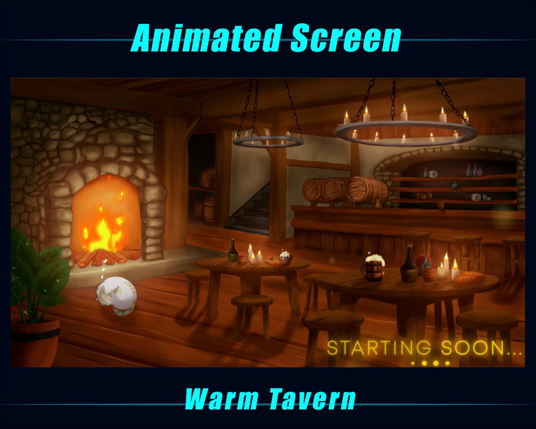 Animated Twitch Overlay Warm Tavern / Sleeping White Cat / Cozy Pub Bar ...
