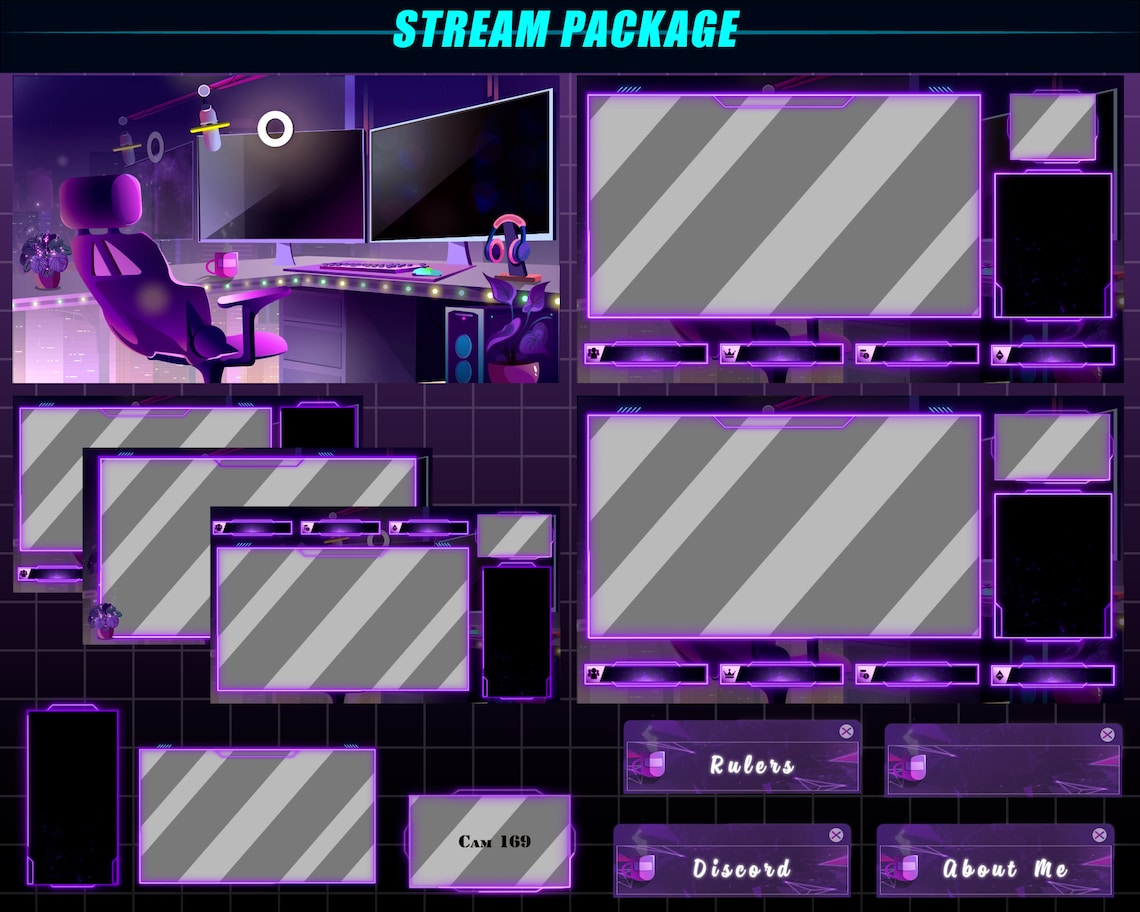 Animated Twitch Overlay Package Cityview PC Set-up Room, Raining ...