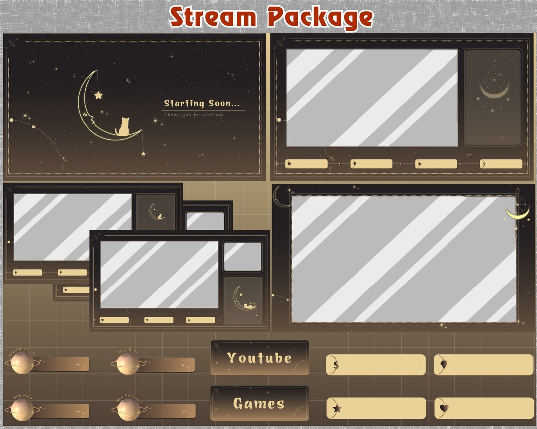 Animated Scenes Moon Cat Twitch Overlay Package / Celestial Stream ...