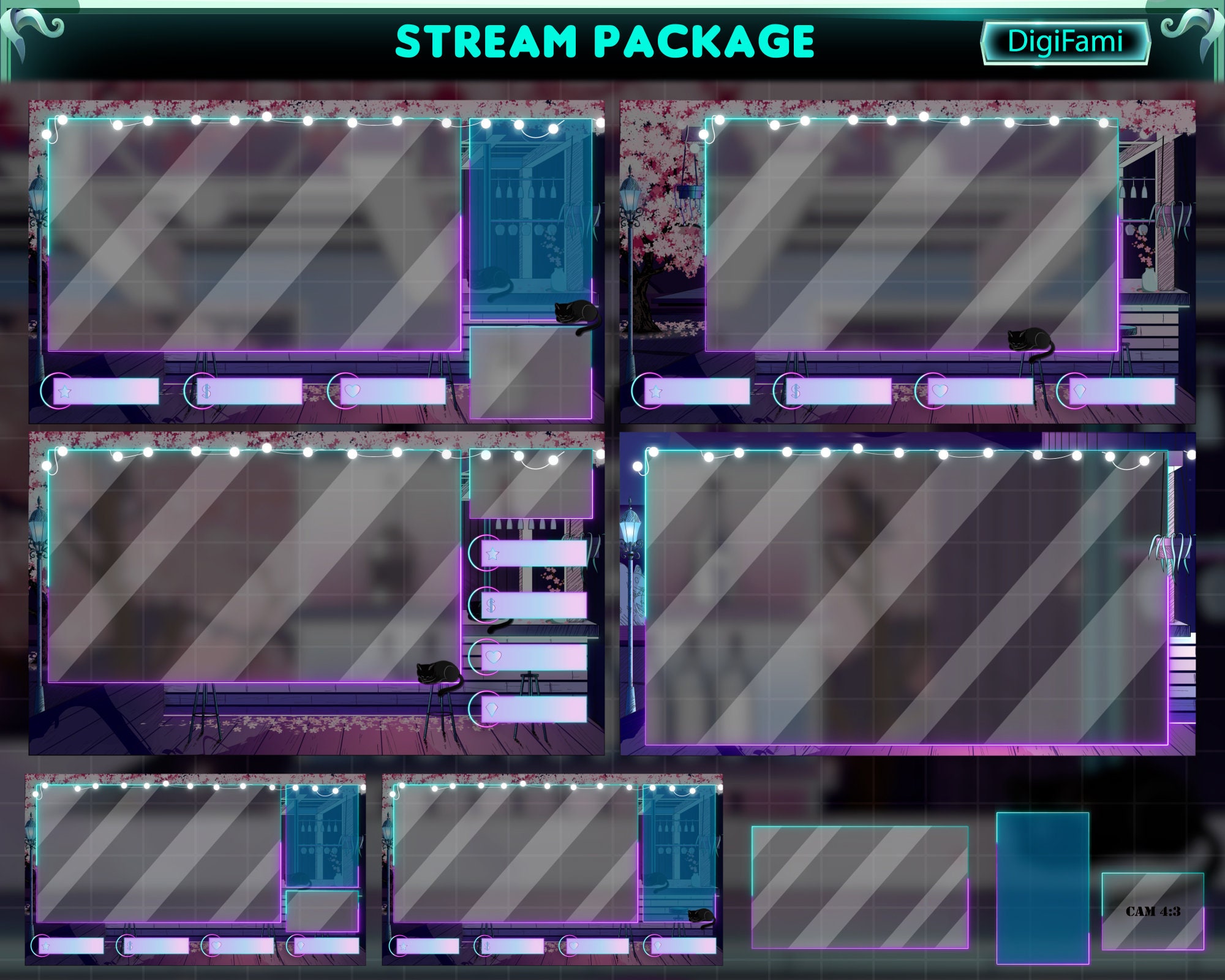 Sakura Garden Bar ANIMATED Twitch Overlay Package, Sakura Cafe Stream ...