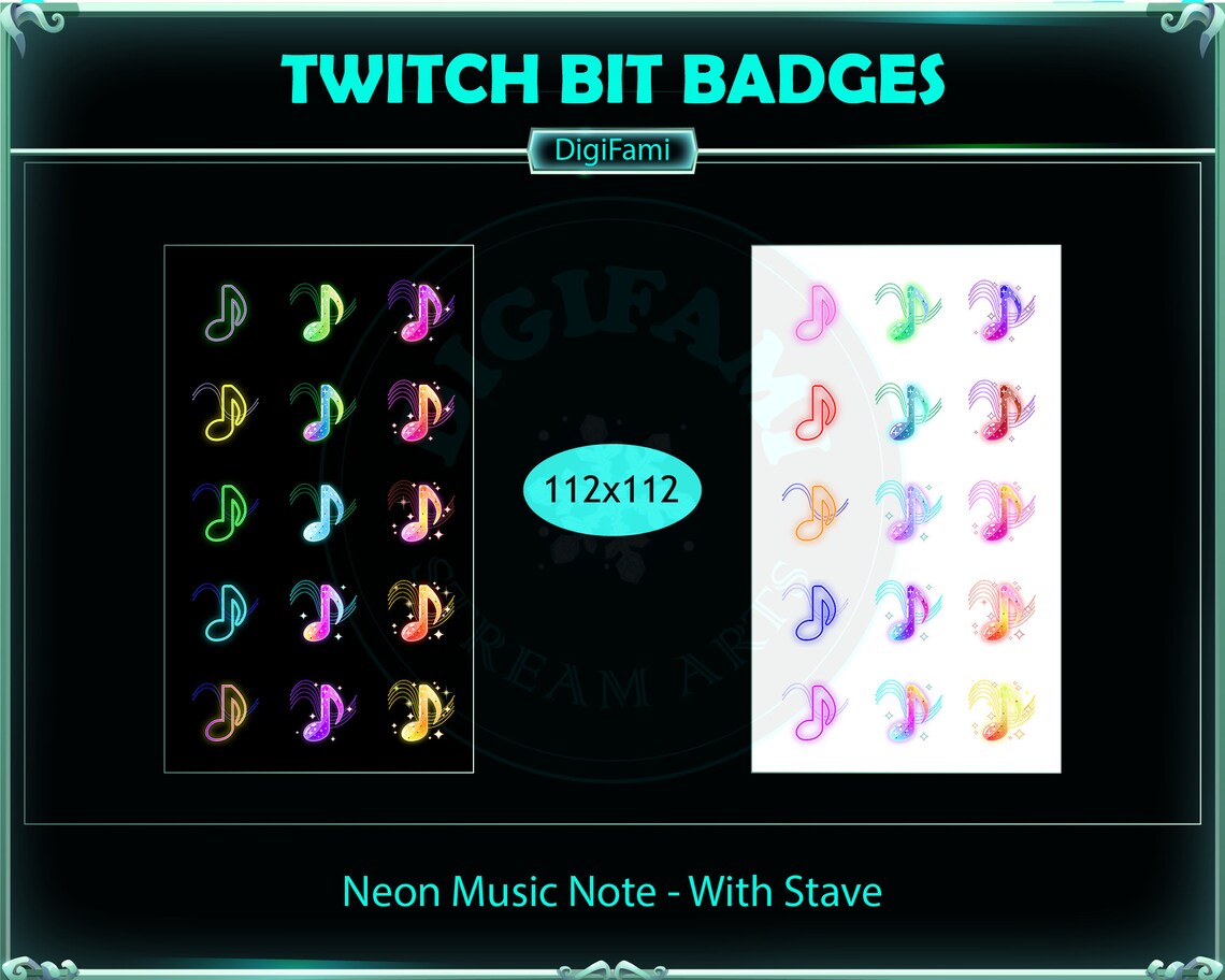 Neon Music Note Twitch Bit Badges, Sparkle Music Note Twitch Bit Badges ...