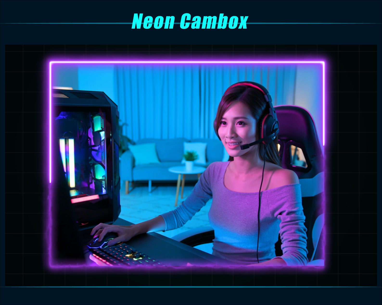 ANIMATED Twitch Webcam Overlay NEON Cam Frame / Purple Cyan Neon Twitch ...