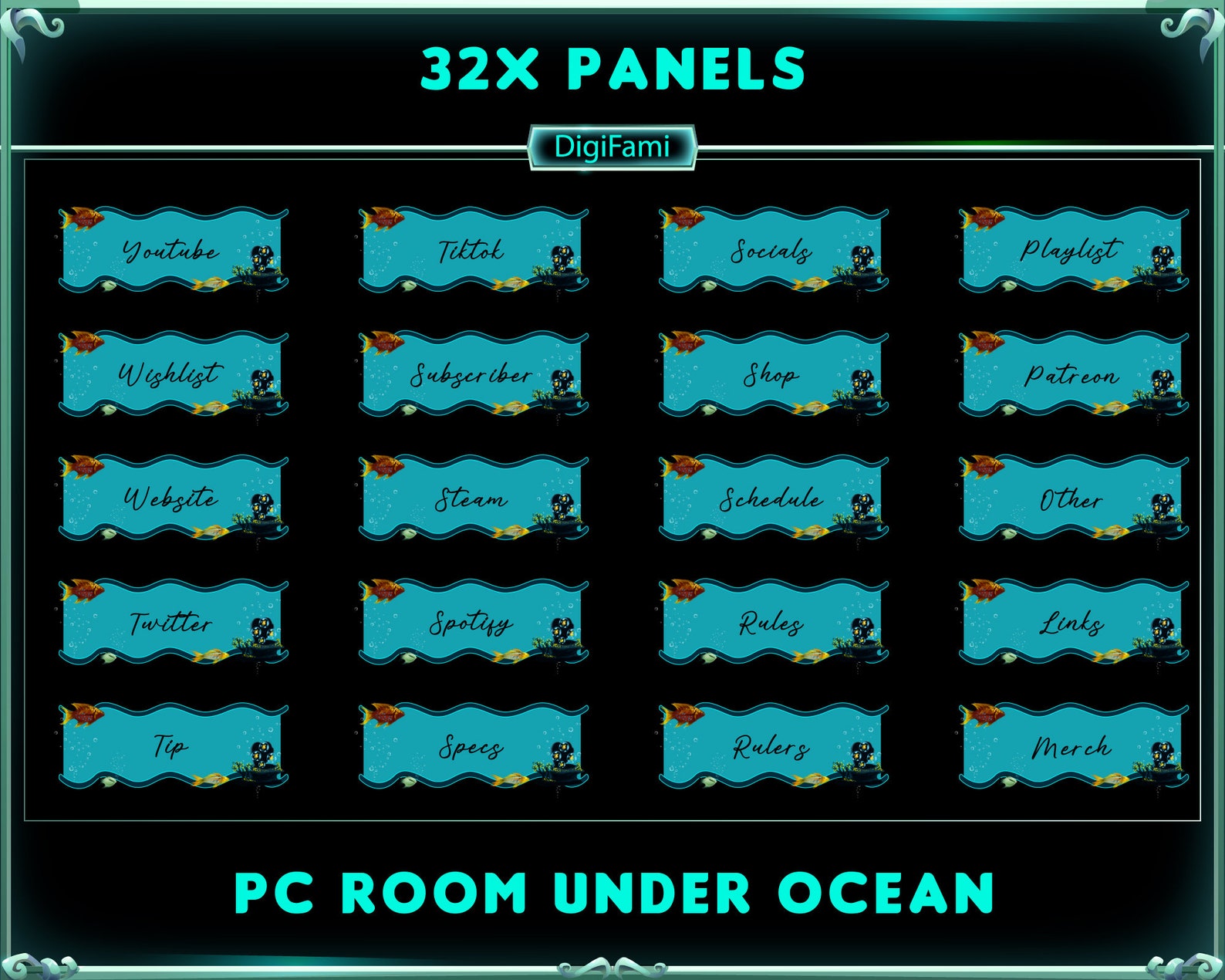 PC Room Under Sea ANIMATED Twitch Stream Overlay Package, Game Room ...