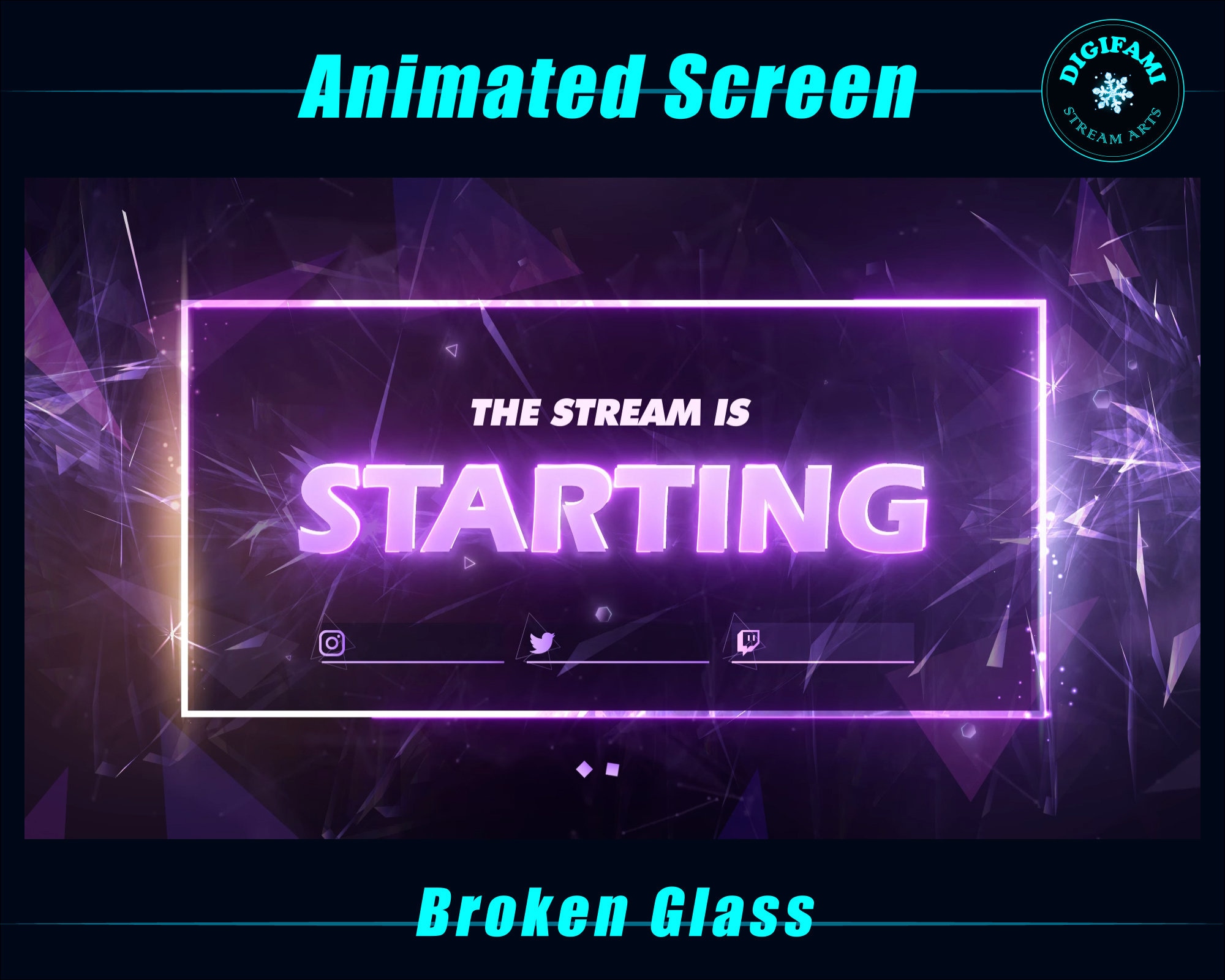 Broken Glass Animated Stream Screens, Minimalist Purple Twitch Screen ...