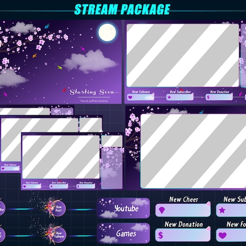Twitch Overlay Sakura Lofi Purple Screens Animated - Etsy