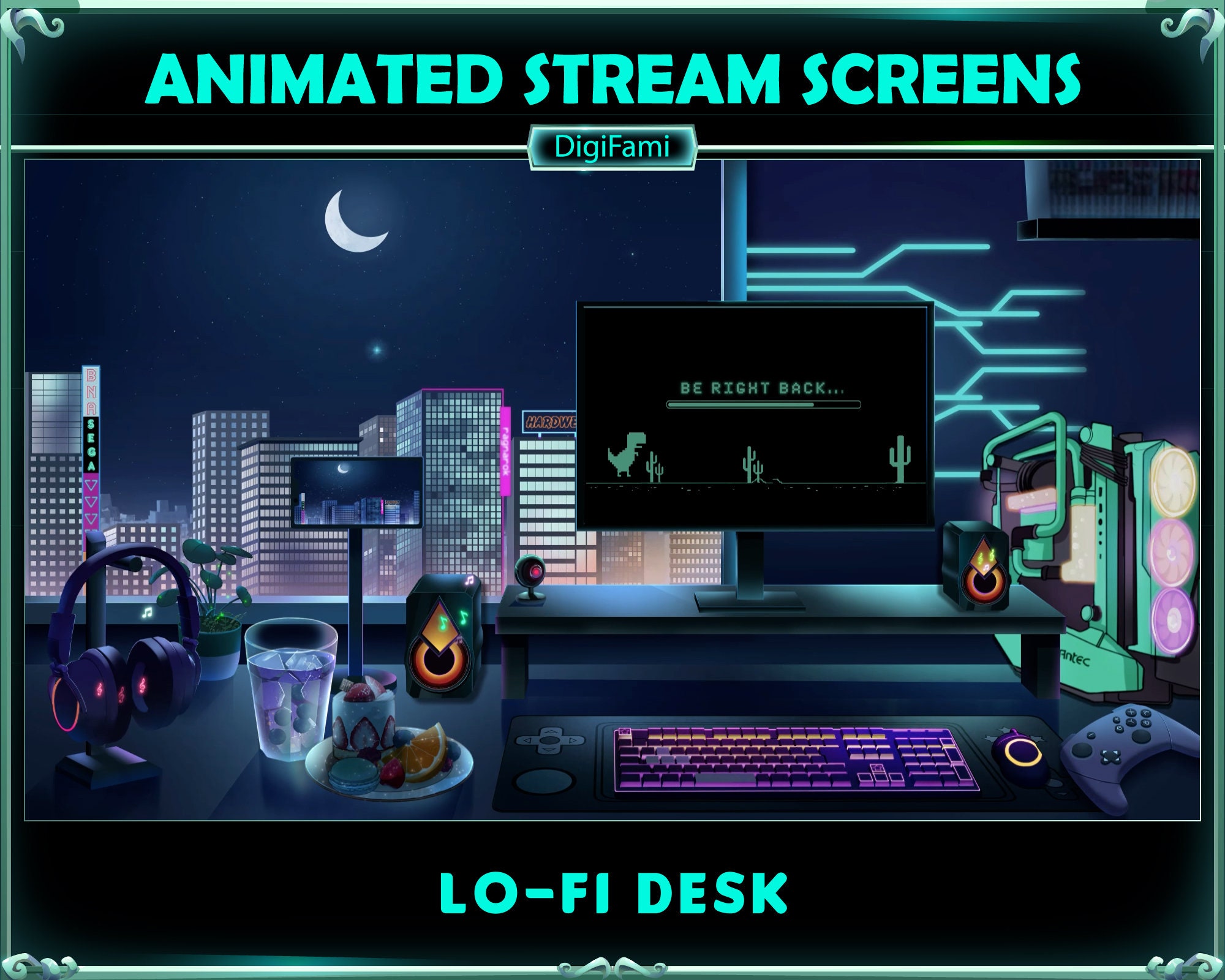 Animated Twitch Gaming Room Screen Overlays, PC Desk Twitch Screen ...
