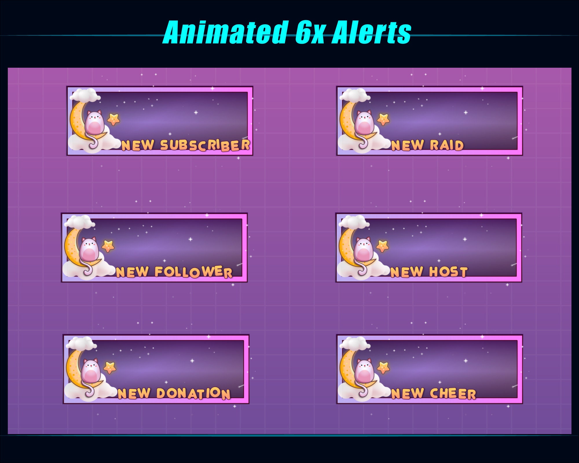 Cute Celestial Fat Cat Animated Twitch Alerts, Cute Celestial Cat Stream Alert, Celestial ...