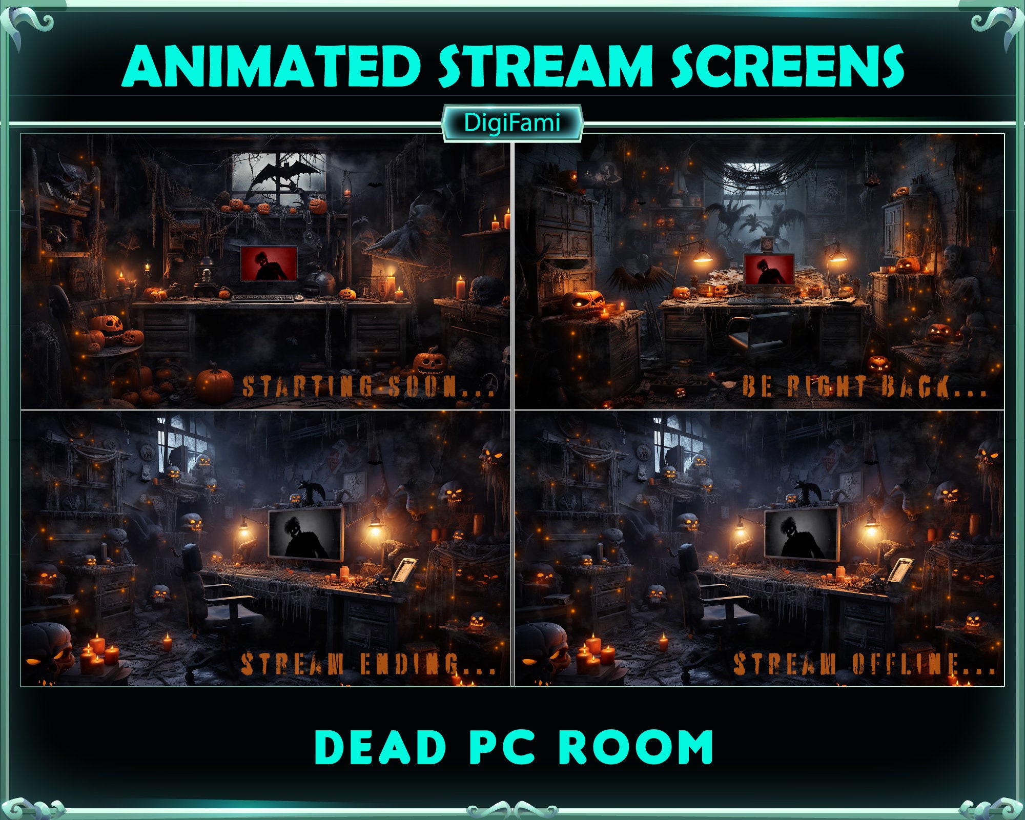 Animated Twitch Stream Overlays Dead PC Room, Horror PC Room Animated ...