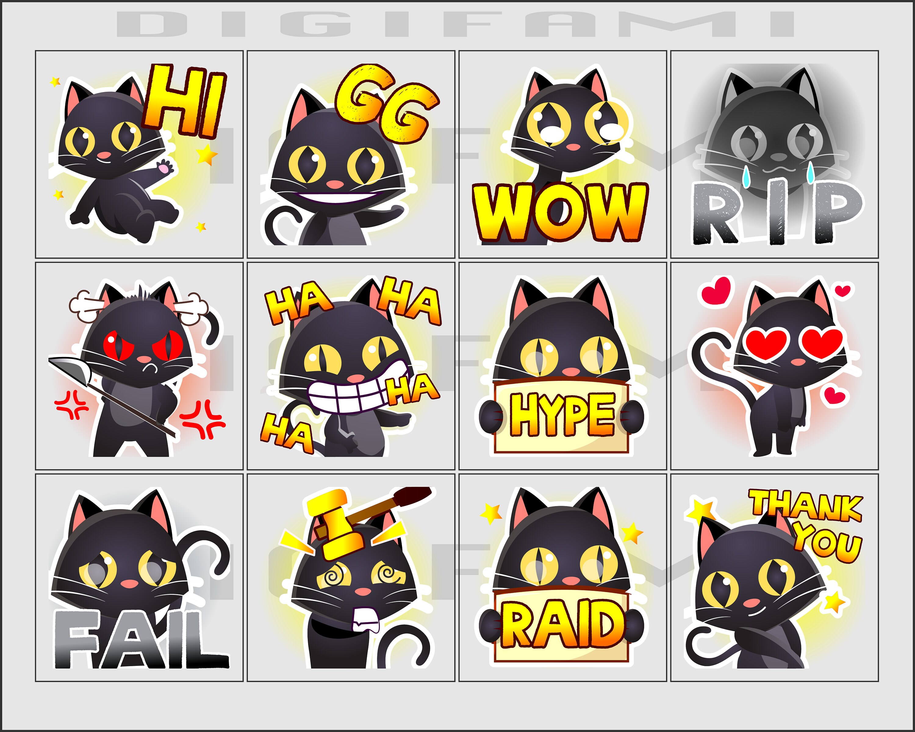 Black Cat Twitch Emotes Package Cute Cat Static Stream Chat - Etsy
