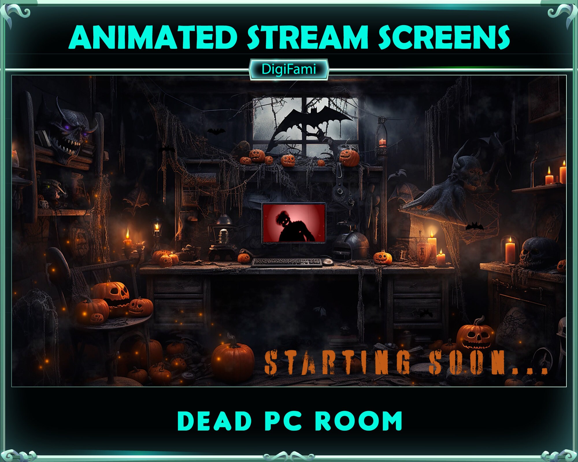 Animated Twitch Stream Overlays Dead PC Room, Horror PC Room Animated ...