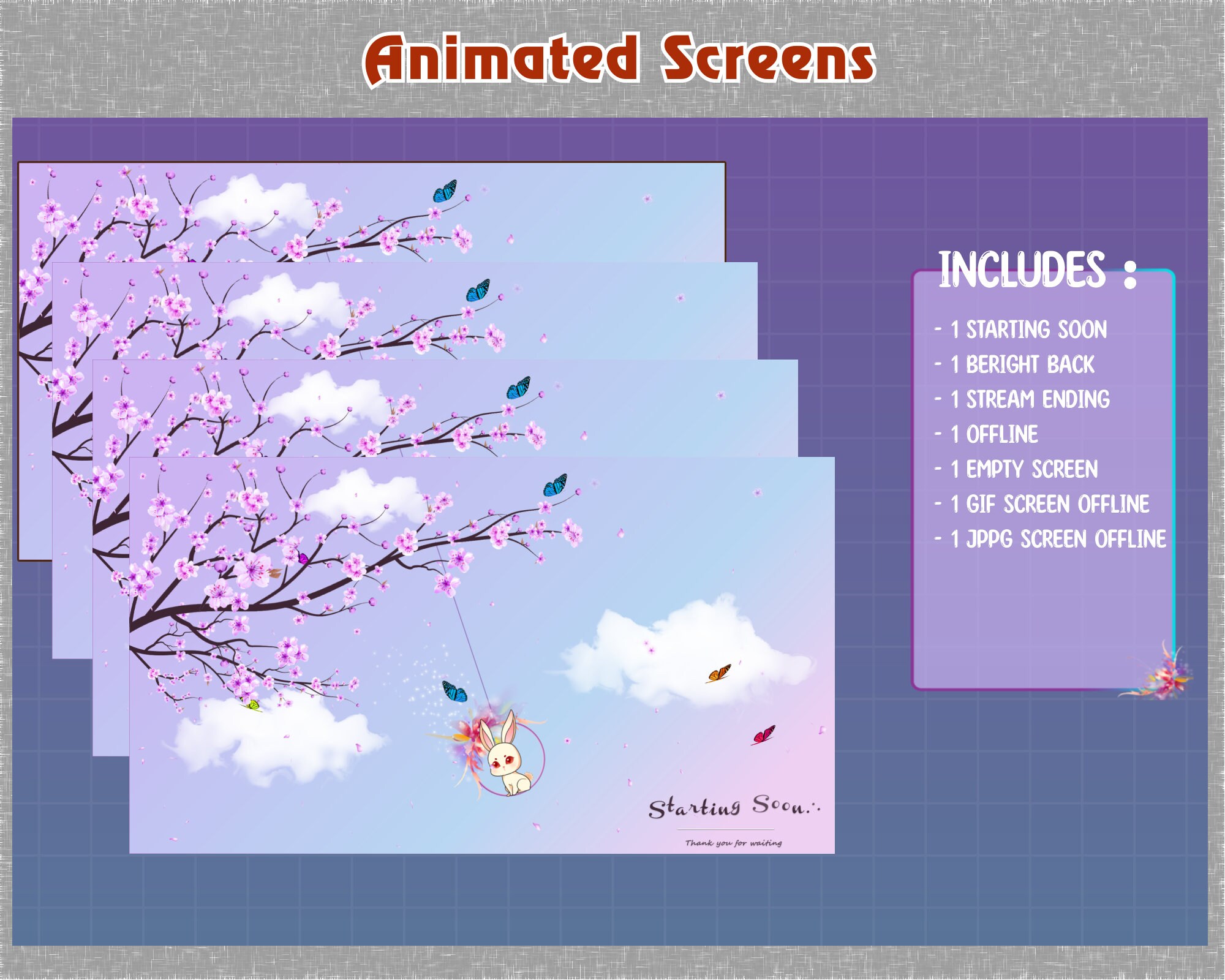 ANIMATED Pastel Rabbit Sakura Twitch Stream Overlay Package / Cute ...