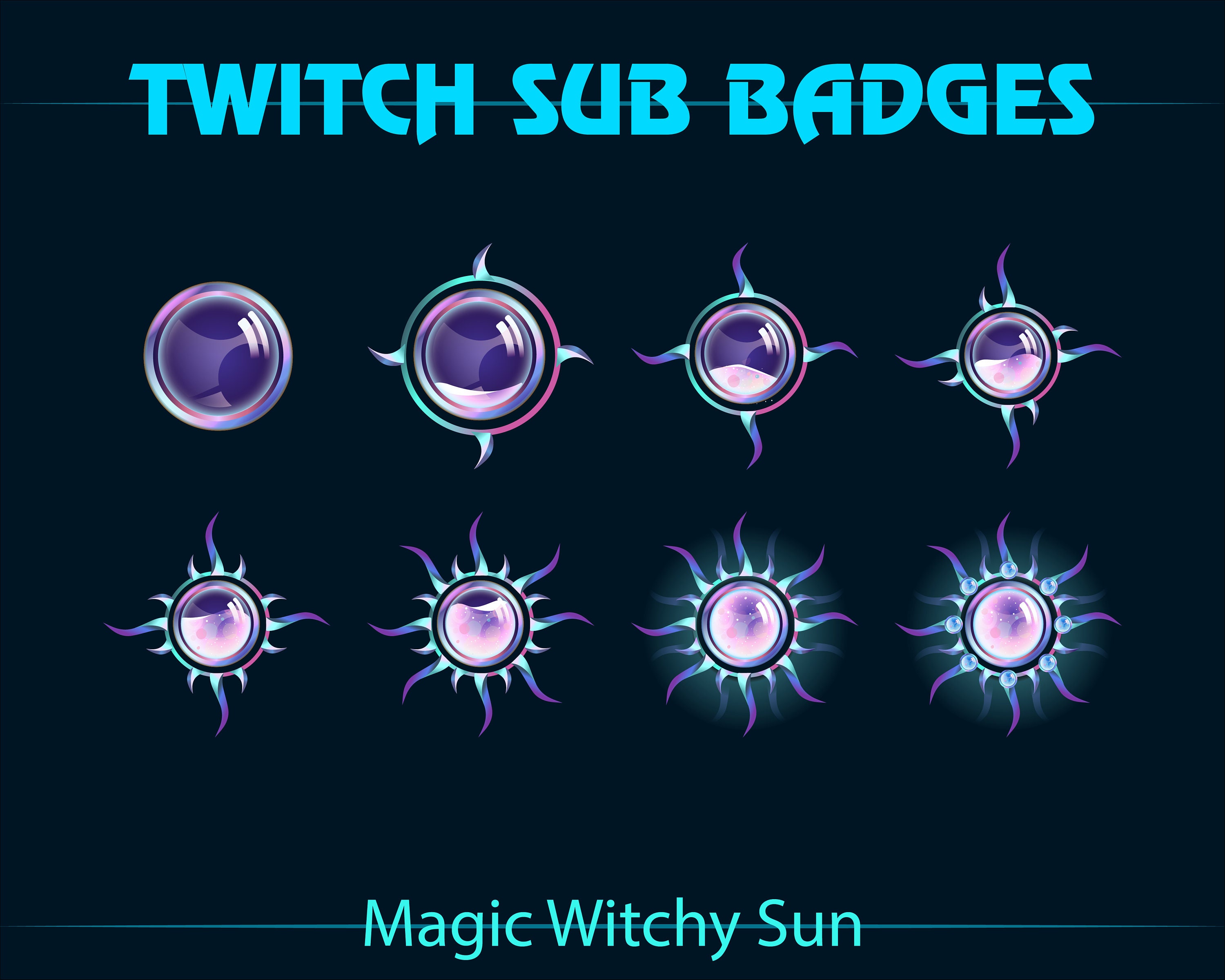 Magic Sun Twitch Sub Badges, Witchy Sun Twitch Sub Badges, Kawaii Sun Sub Badges for Streamers ...