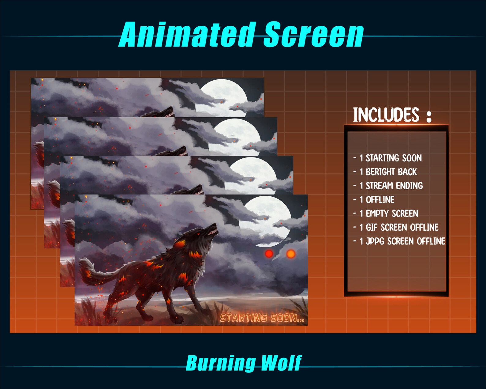 ANIMATED Twitch Fire Wolf Stream Overlay Package / Burning Wolf Twitch ...