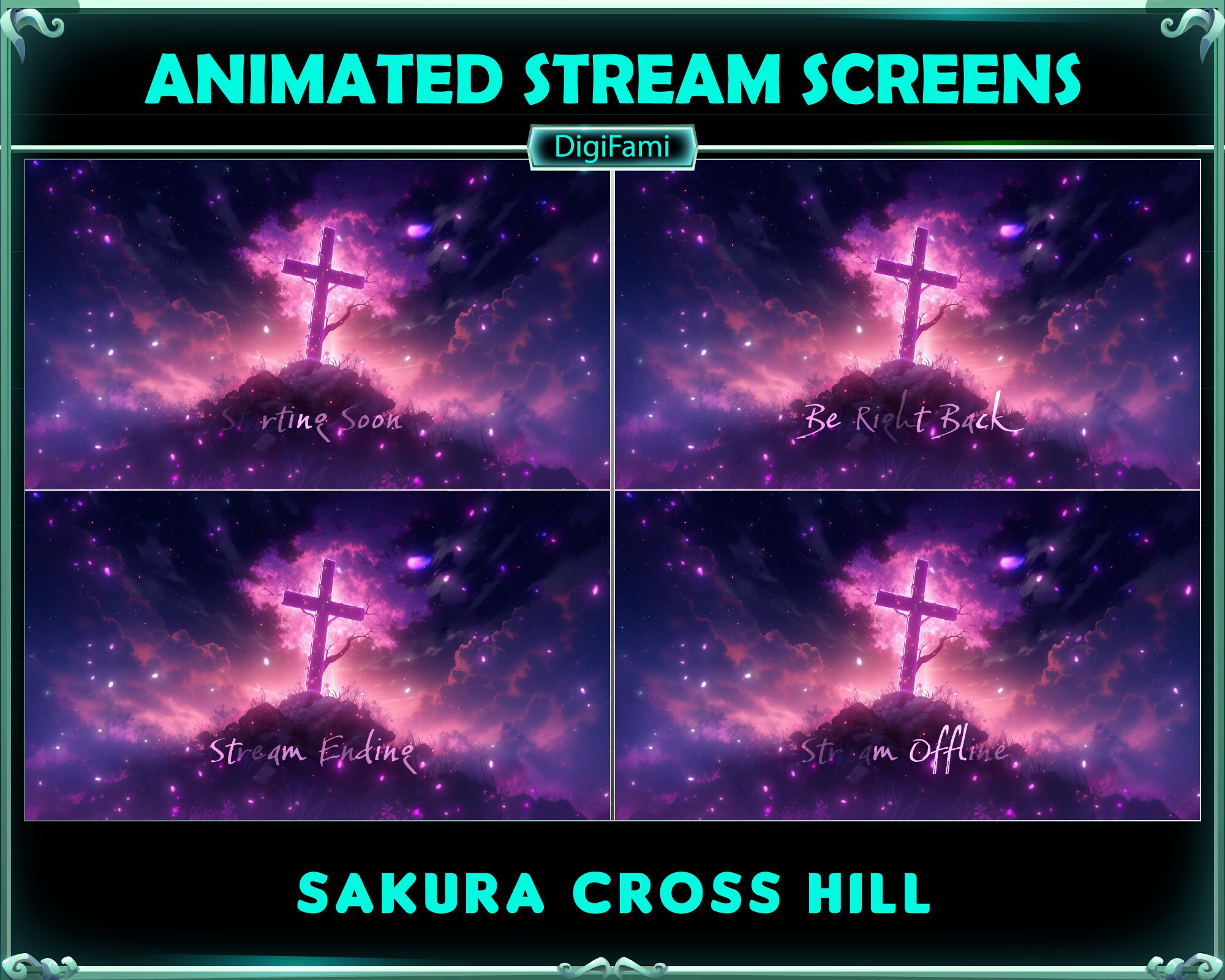 Cross Sakura Hill ANIMATED Twitch Stream Overlays, Cross Sakura Hill ...