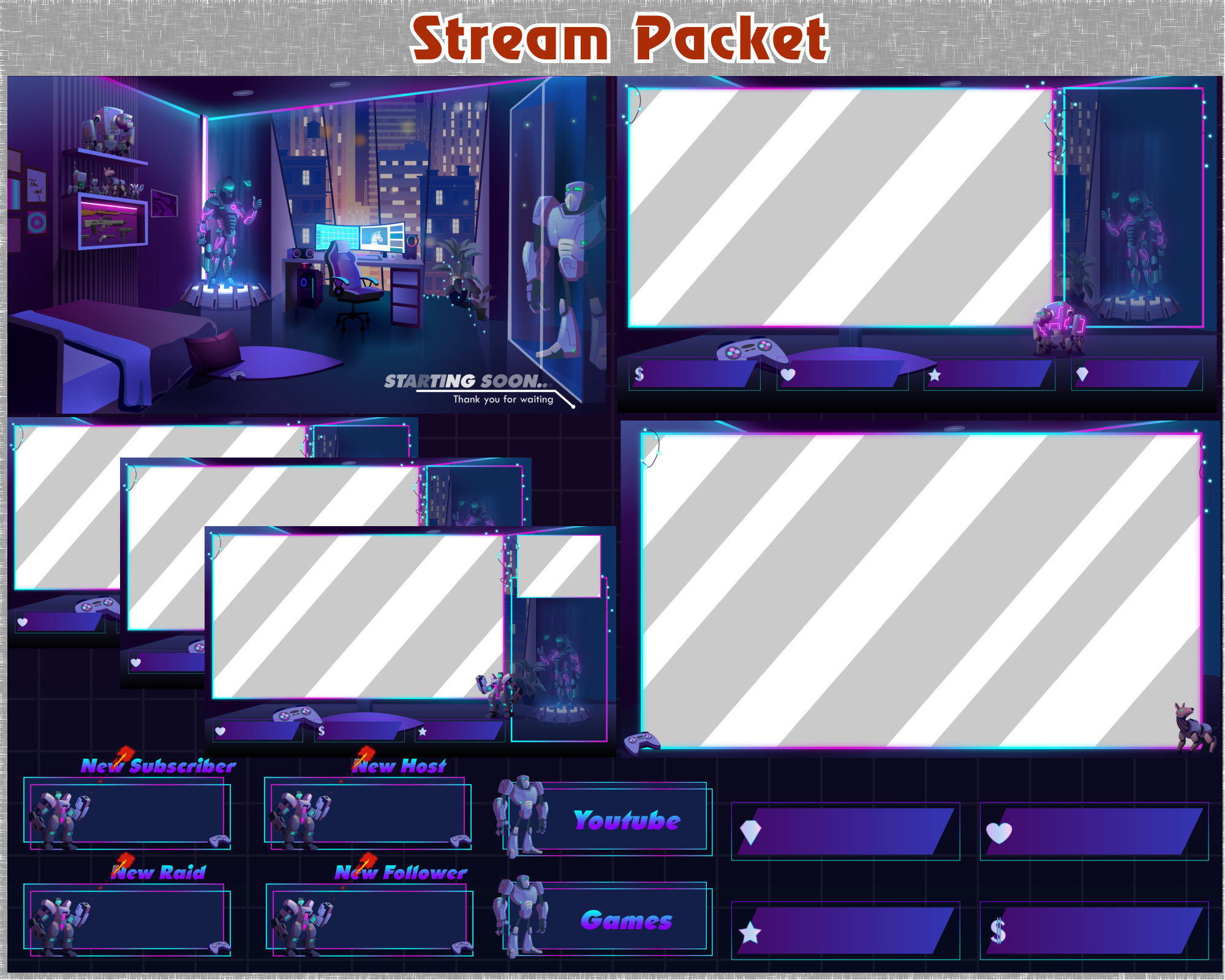 Robot Twitch Panels / Gaming Stream Overlay Panels for Streamers, OBS ...