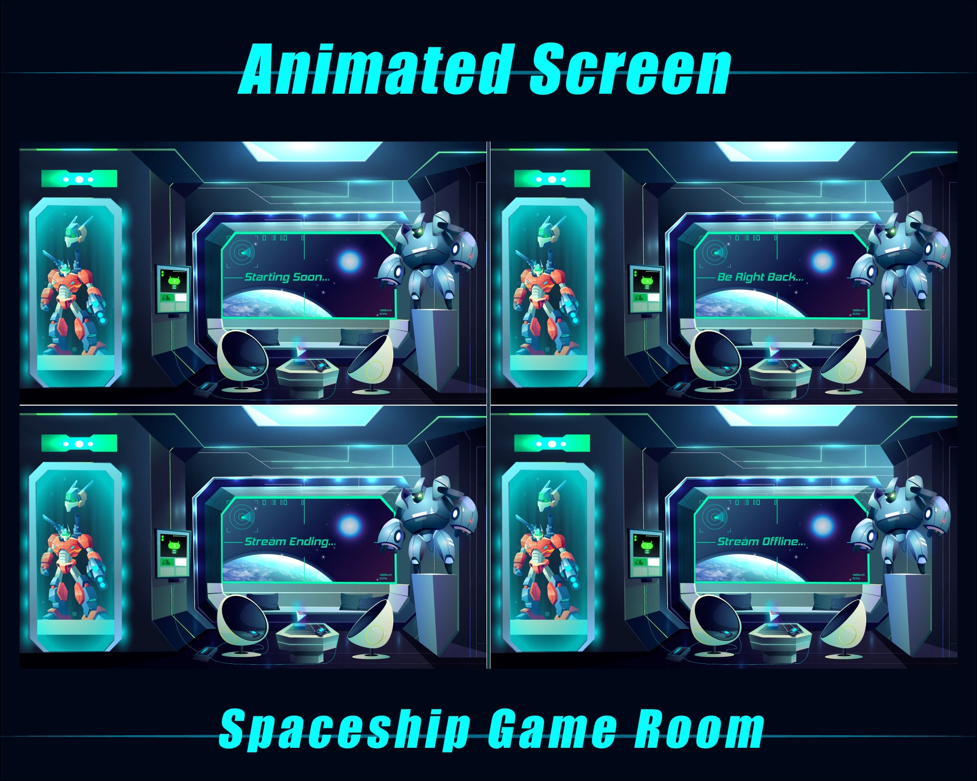 ANIMATED Twitch Spaceship Gaming Room Screen Overlays, Neon Spaceship ...