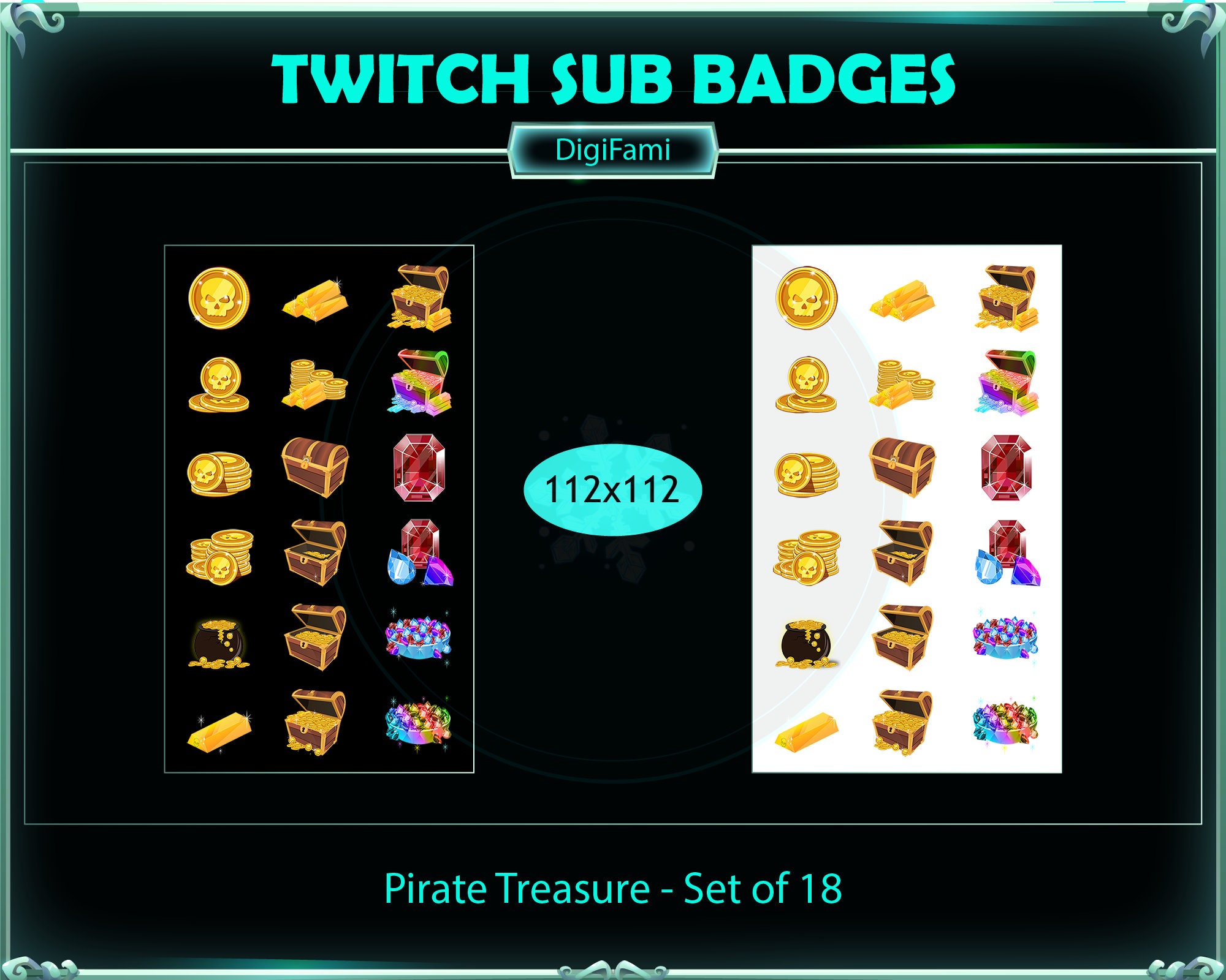 Pirate Treasure Twitch Sub Badges, Gold Coins Twitch Sub Badges for ...