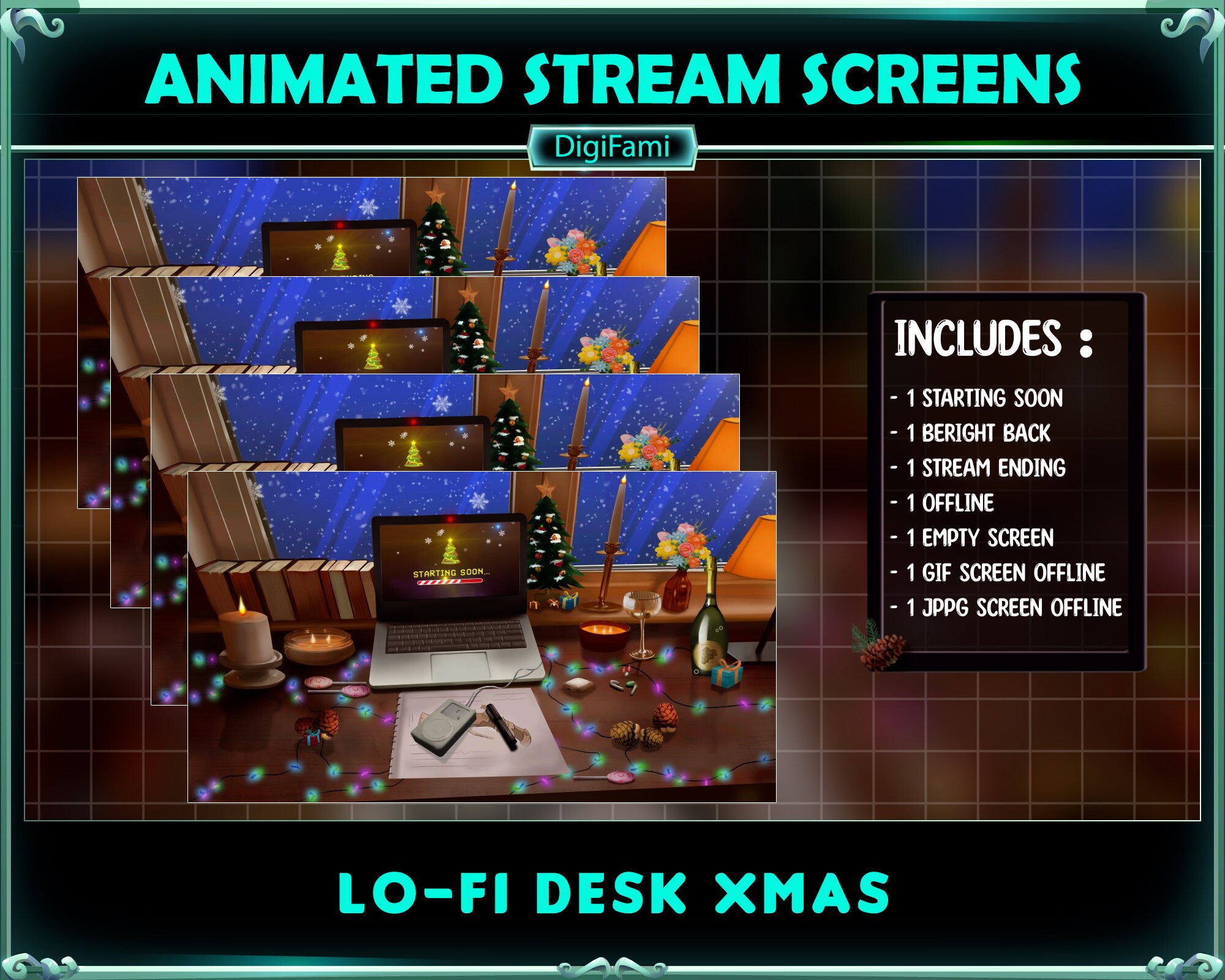 Animated Twitch Overlay Package Xmas PC Desk, Christmas Working Desk ...