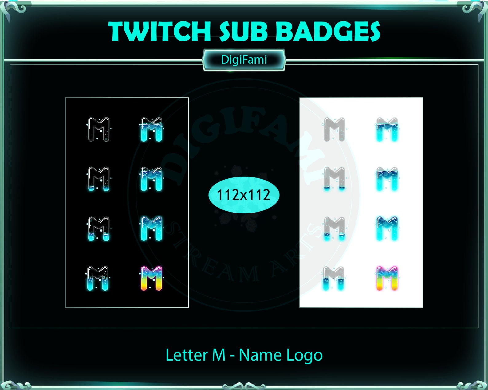 Letter M Twitch Sub Badges, Liquid Letter M Bottle Twitch Sub Badge ...