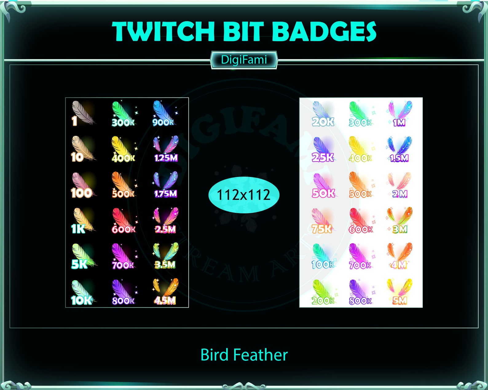 Neon Bird Feather Twitch Bit Badges, Colorful Bird Feather Twitch Bit ...