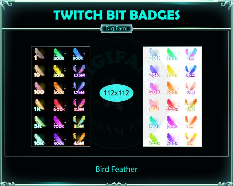 Neon Bird Feather Twitch Bit Badges, Colorful Bird Feather Twitch Bit ...