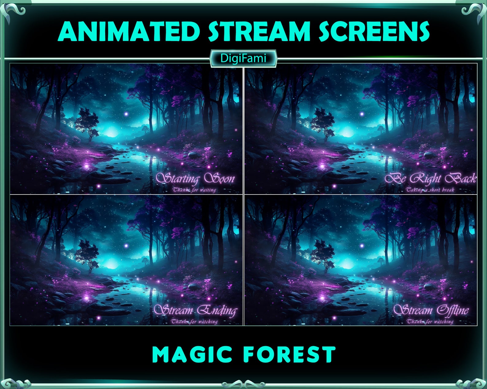 ANIMATED Twitch Stream Overlays Magic Forest, Witchy Forest Animated ...