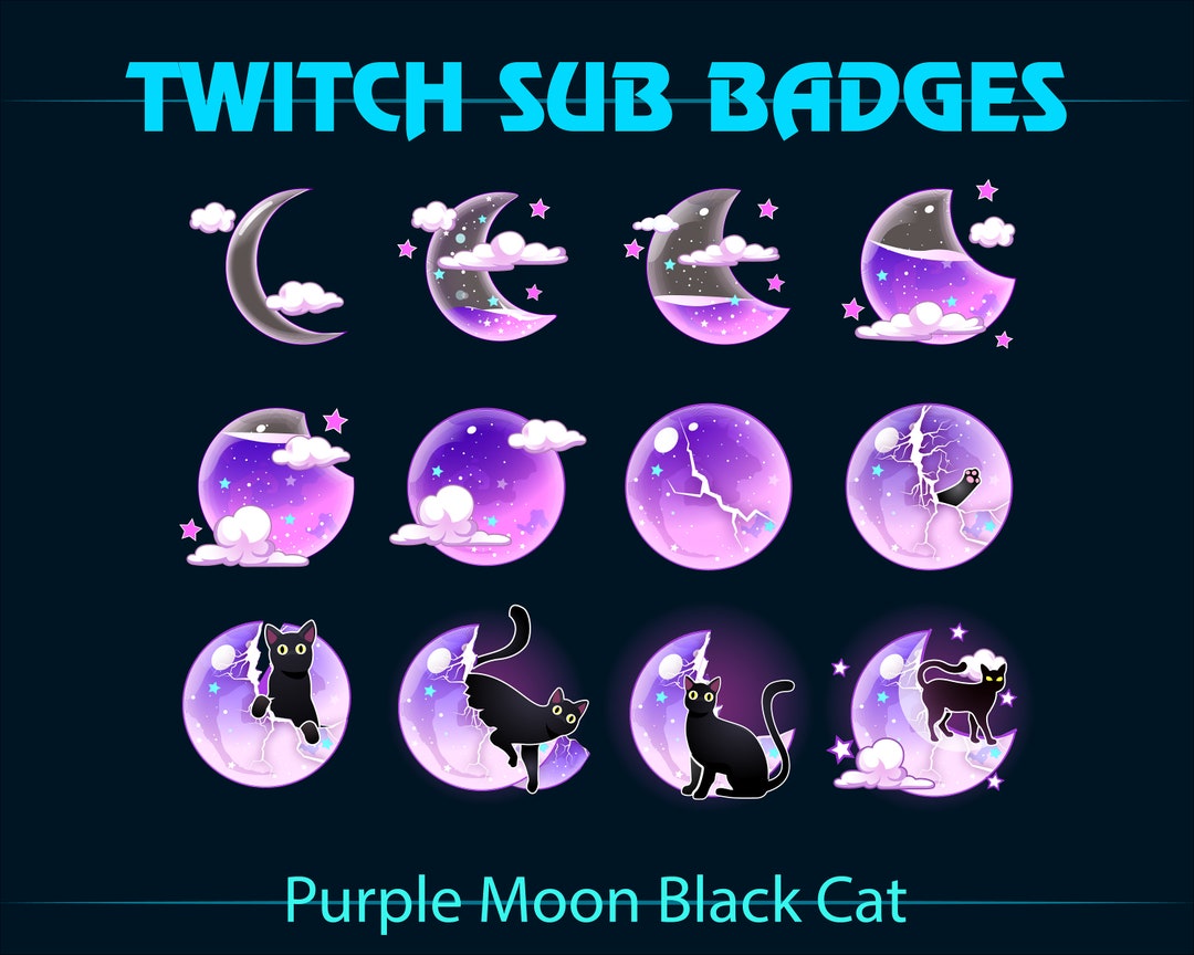 Purple Liquid Moon Black Cat Twitch Sub Badges, Moon Bottle Black Cat ...