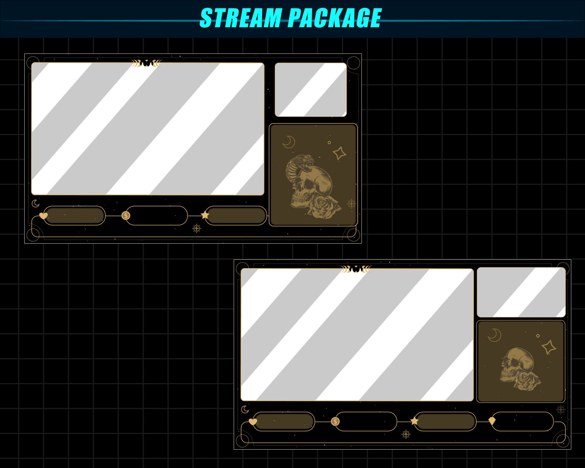 Animated Scenes Floral Skull Twitch Overlay Package | Celestial Stream ...