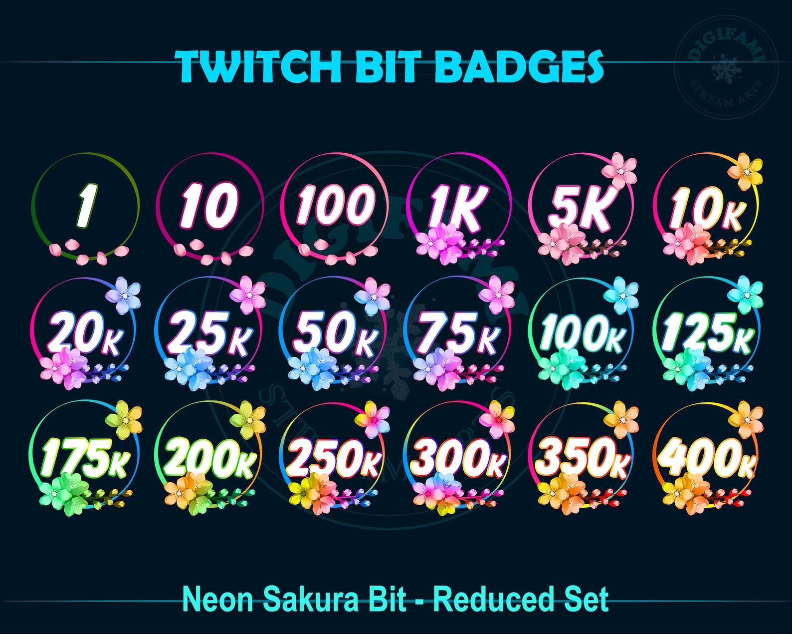 Reduced Neon Sakura Ring Twitch Bit Badges Set Neon Sakura - Etsy