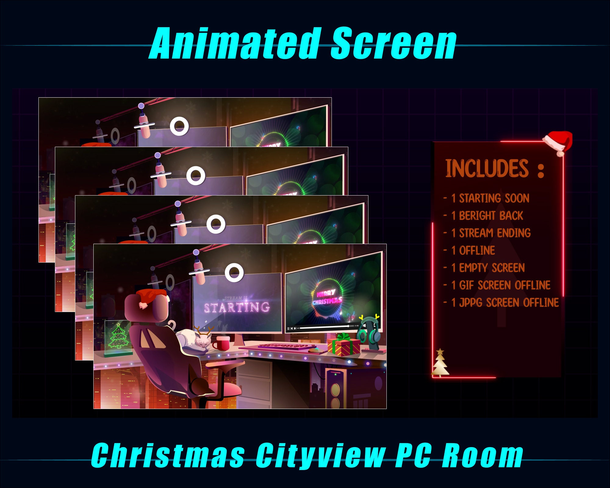 Animated Twitch Stream Package Xmas PC Set-up Room, New Year PC Room ...