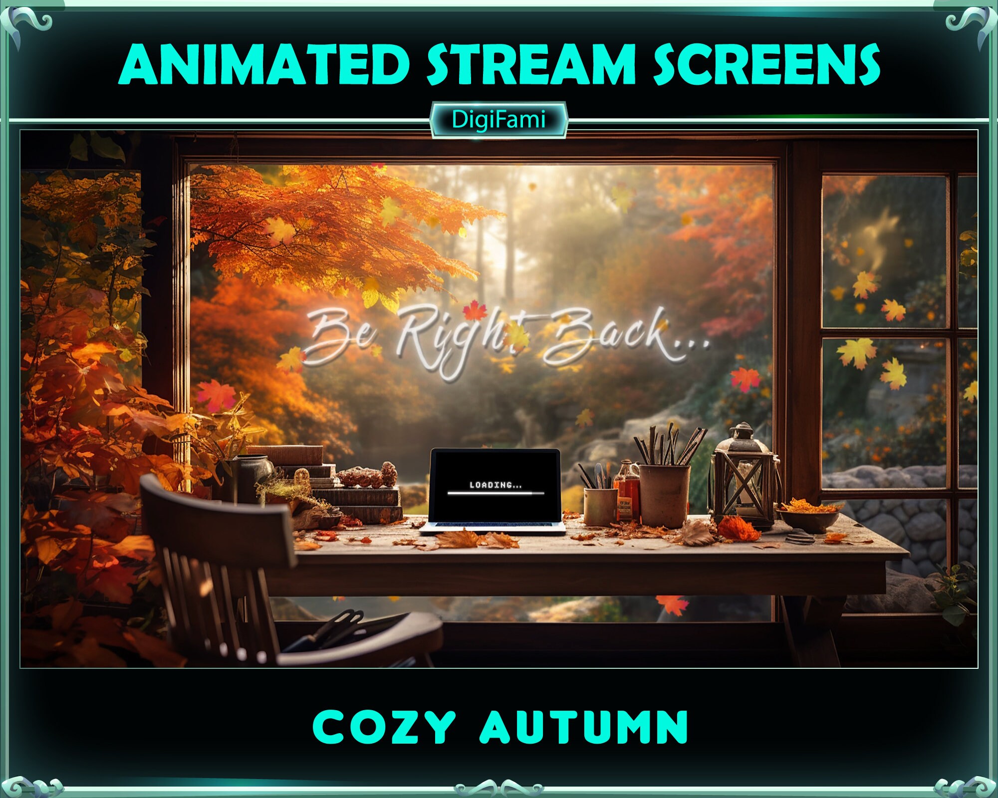 ANIMATED Twitch Stream Overlays Autumn Working Desk, Working Desk in ...