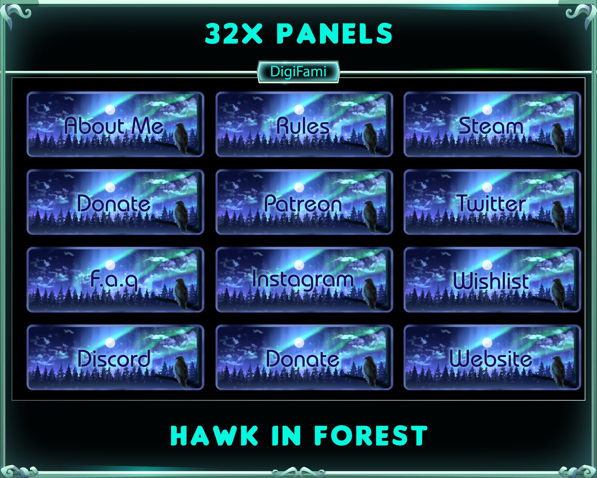 Animated Twitch Overlay Package Hawk in Light Forest, Animated Stream ...