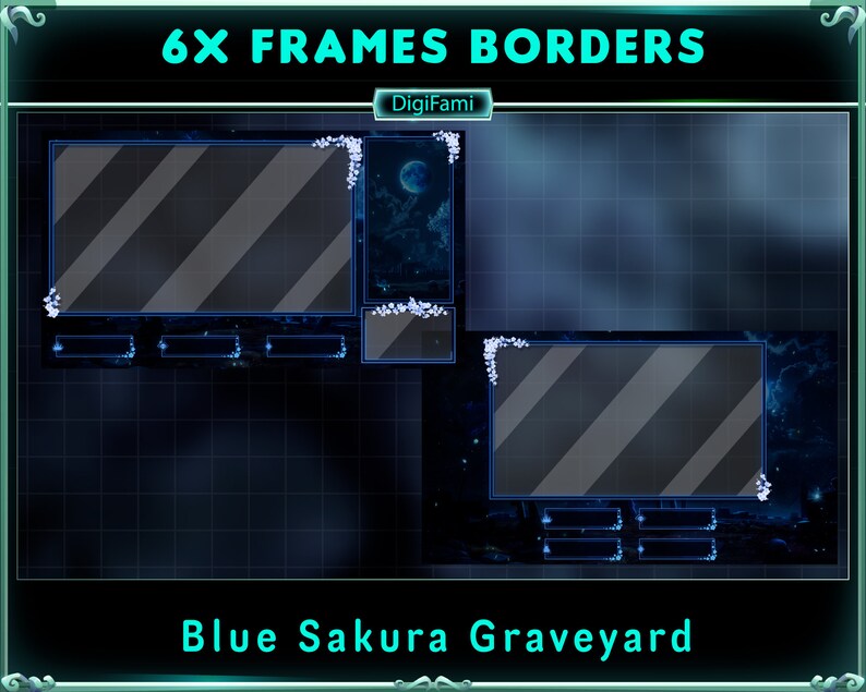 ANIMATED Twitch Overlay Package, Dark Blue Sakura Graveyard Animated ...