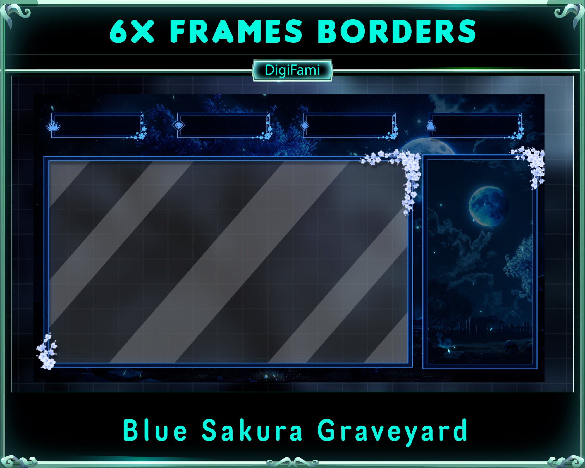 ANIMATED Twitch Overlay Package, Dark Blue Sakura Graveyard Animated ...