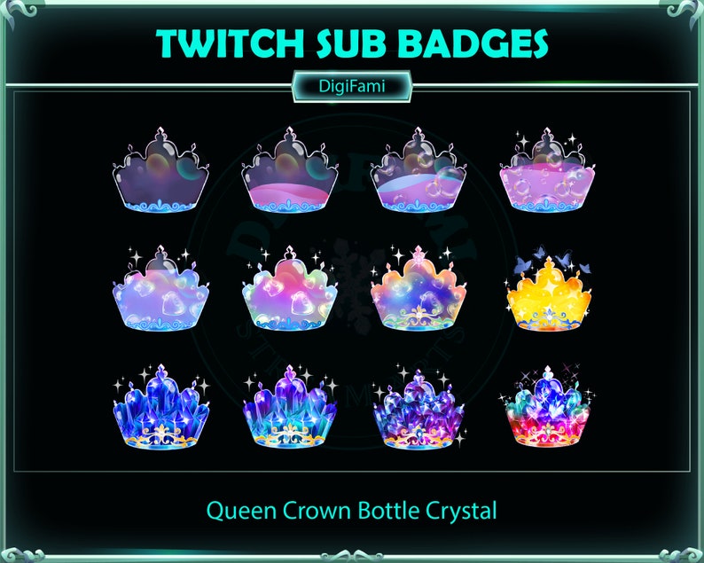 Queen Crown Bottle Crystal Twitch Sub Badges, Crystal Crown Twitch Sub ...