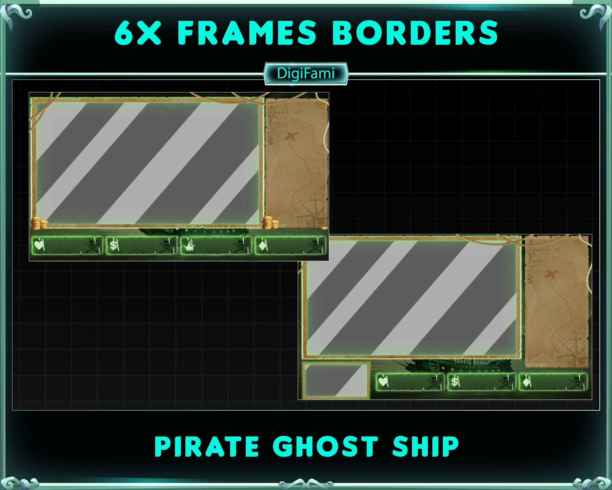 Ghost Pirate Ship Animated Twitch Overlay Package, Pirate Ghost Ship ...